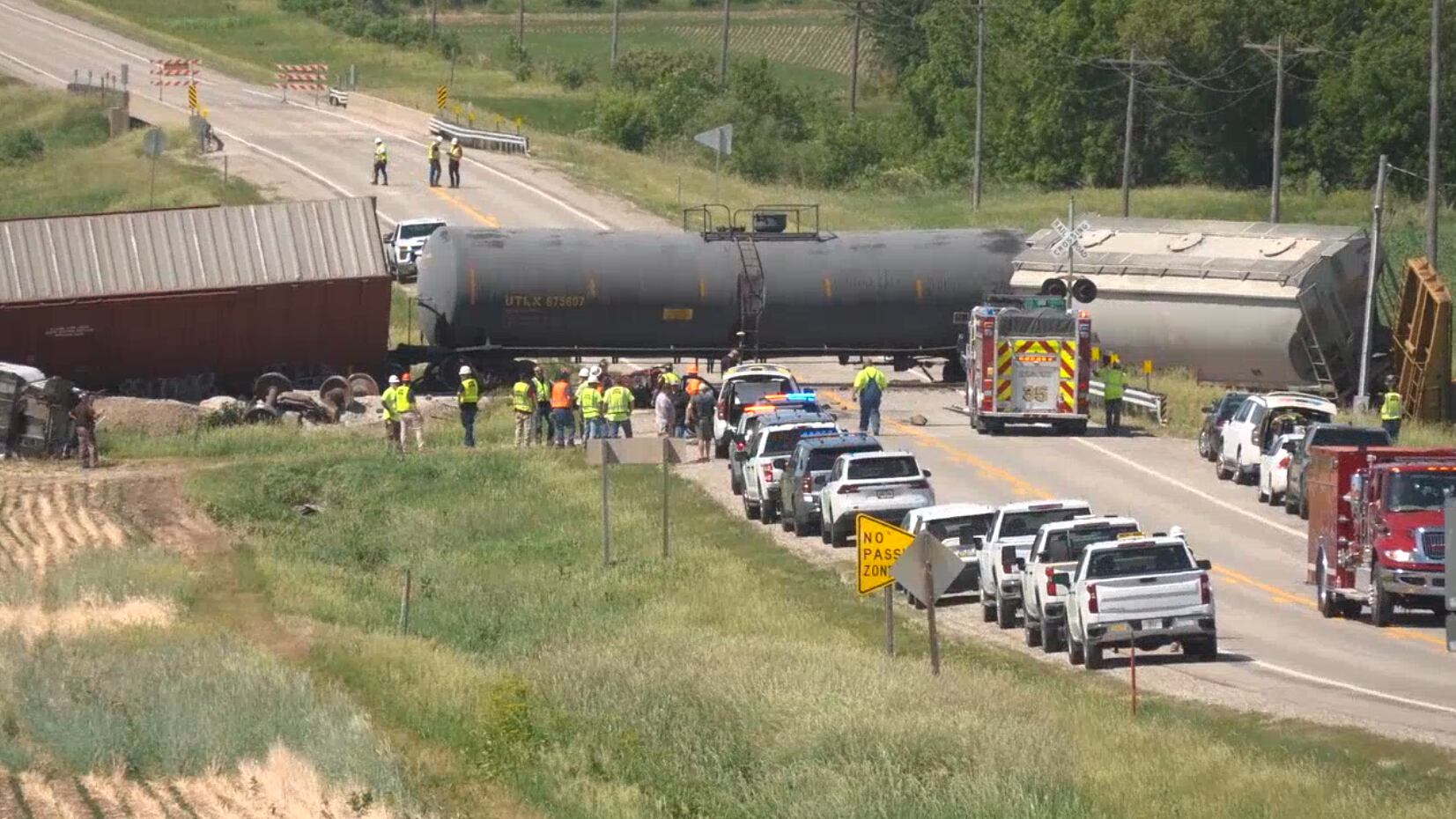 Road reopened after fatal train crash and derailment
