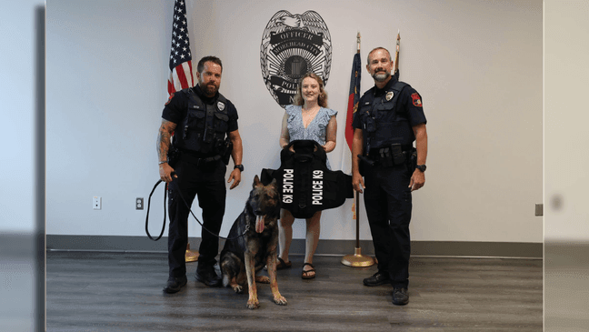 K9 Corner donation equips Officer Estep and K-9 Horan with specialized vest