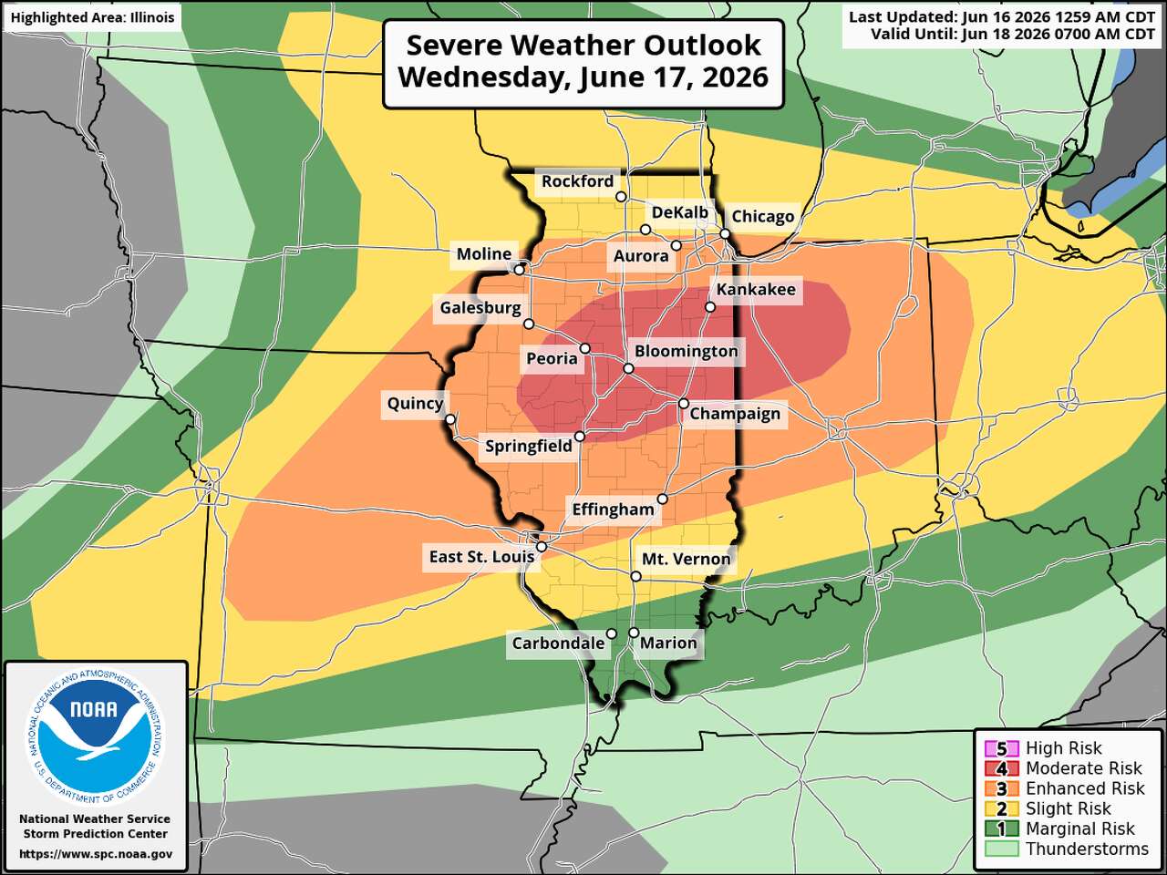 Illinois faces moderate risk of severe storms, strong tornadoes tomorrow