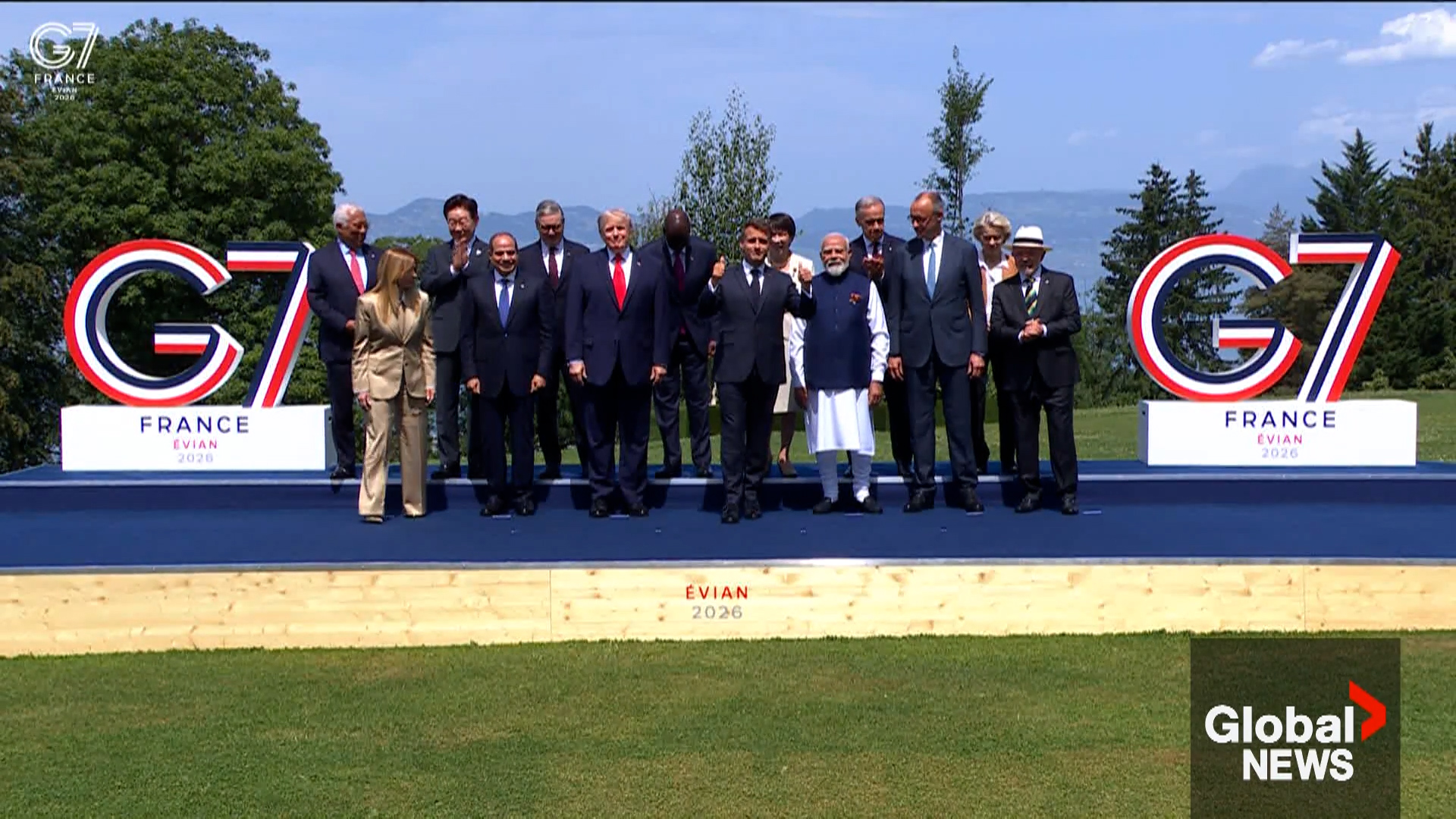 G7 leaders pose for family photo at summit in Évian-les-Bains, France