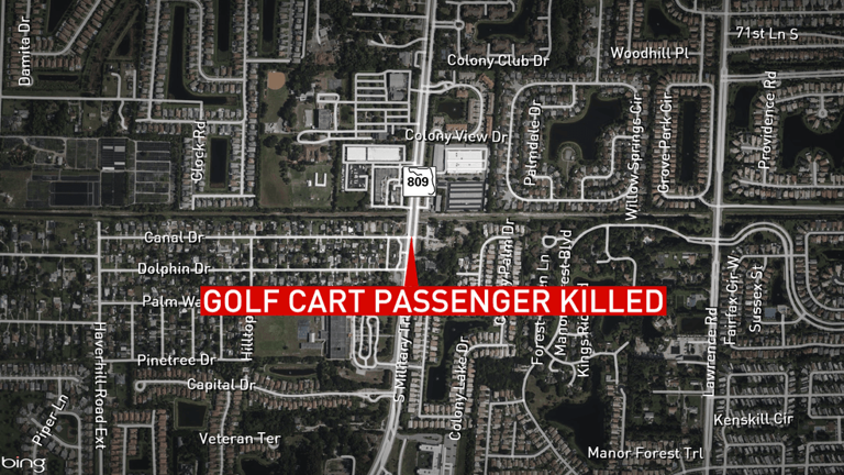 Passenger killed after golf cart, car collide near Military Trail