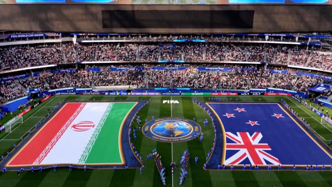 Protesters gather outside Iran's first 2026 World Cup match