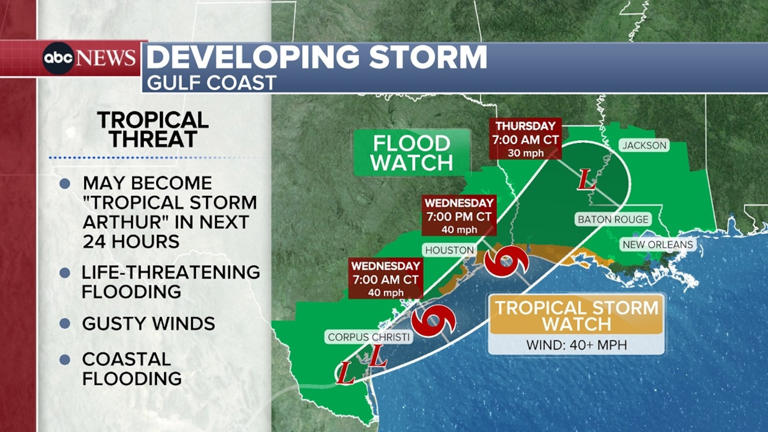 Tropical storm watch issued for parts of Gulf Coast