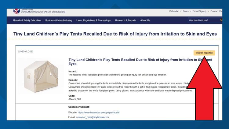 Tiny tent recall: Fiberglass on poles sheds and causes eye and skin ...