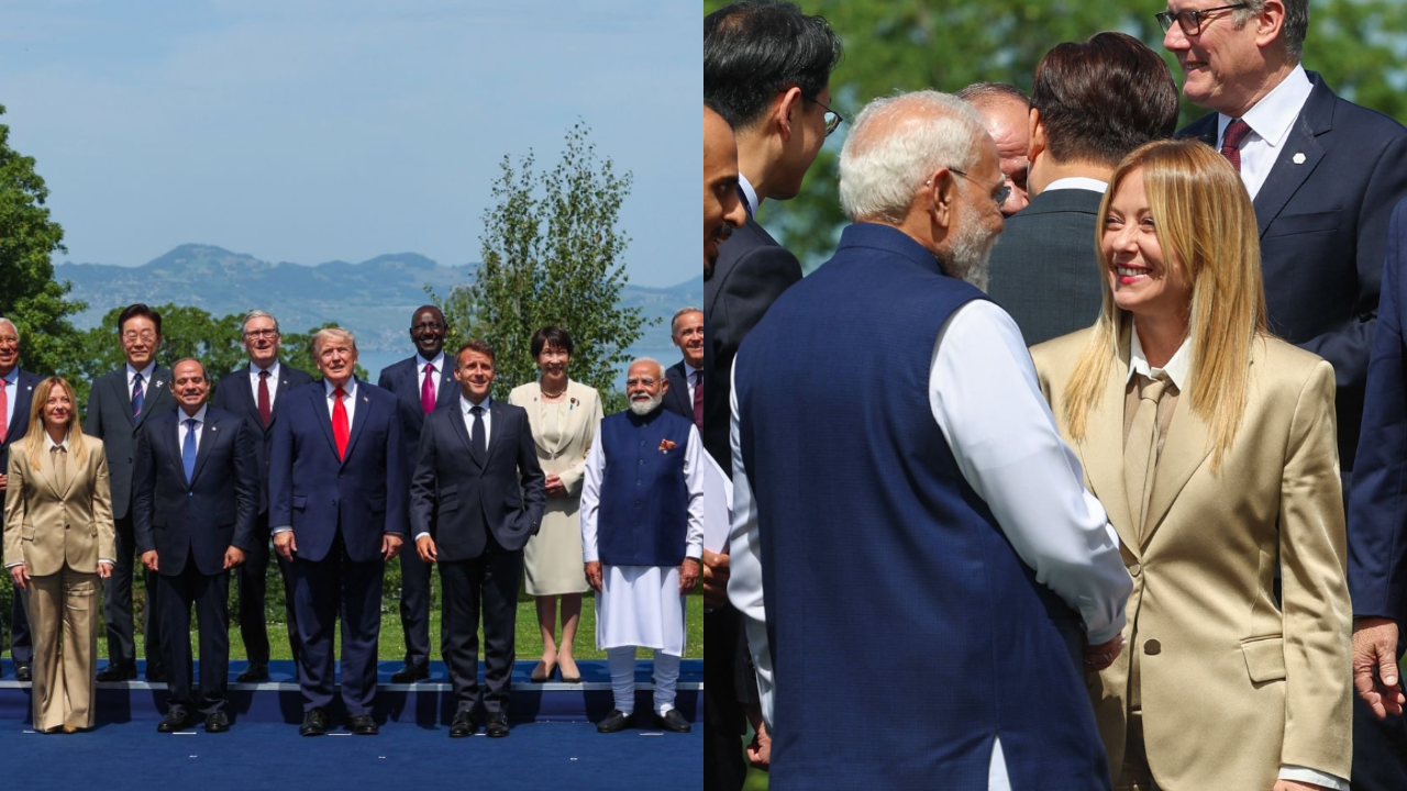 G7 family photo: PM Modi poses with Trump, Meloni, Macron in France ...