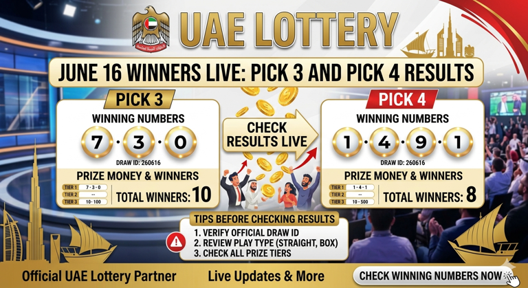 UAE lottery results winner list June 16 updates: Check Pick 3 and Pick ...