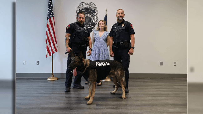 K9 Corner donation equips Officer Estep and K-9 Horan with specialized vest
