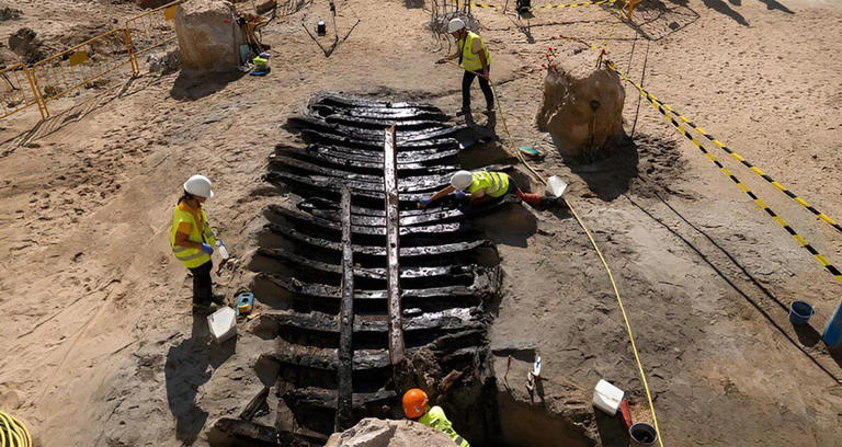 Workers preparing to construct a parking garage in Barcelona just ...
