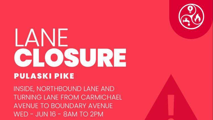 Lane closure planned on Pulaski Pike Wednesday for maintenance work