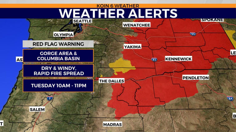 Eastern OR, WA under red flag warning as wildfire threat increases Tuesday