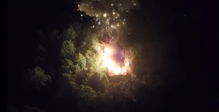 Fire and explosions destroy former paint shop near Scottsville