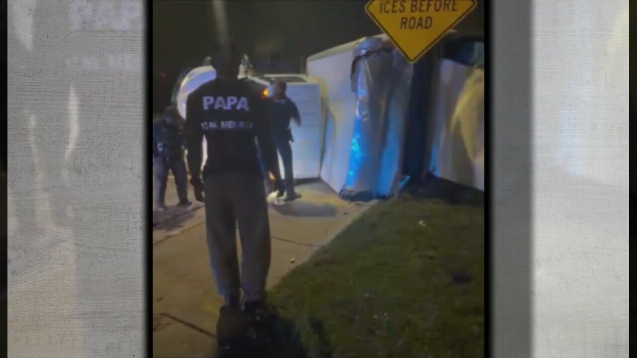 ‘Truck’s on top of my head’: Driver pinned under crashed box truck