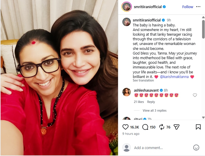 The baby is having a baby: Smriti Irani meets Kyunki co-star Karishma ...