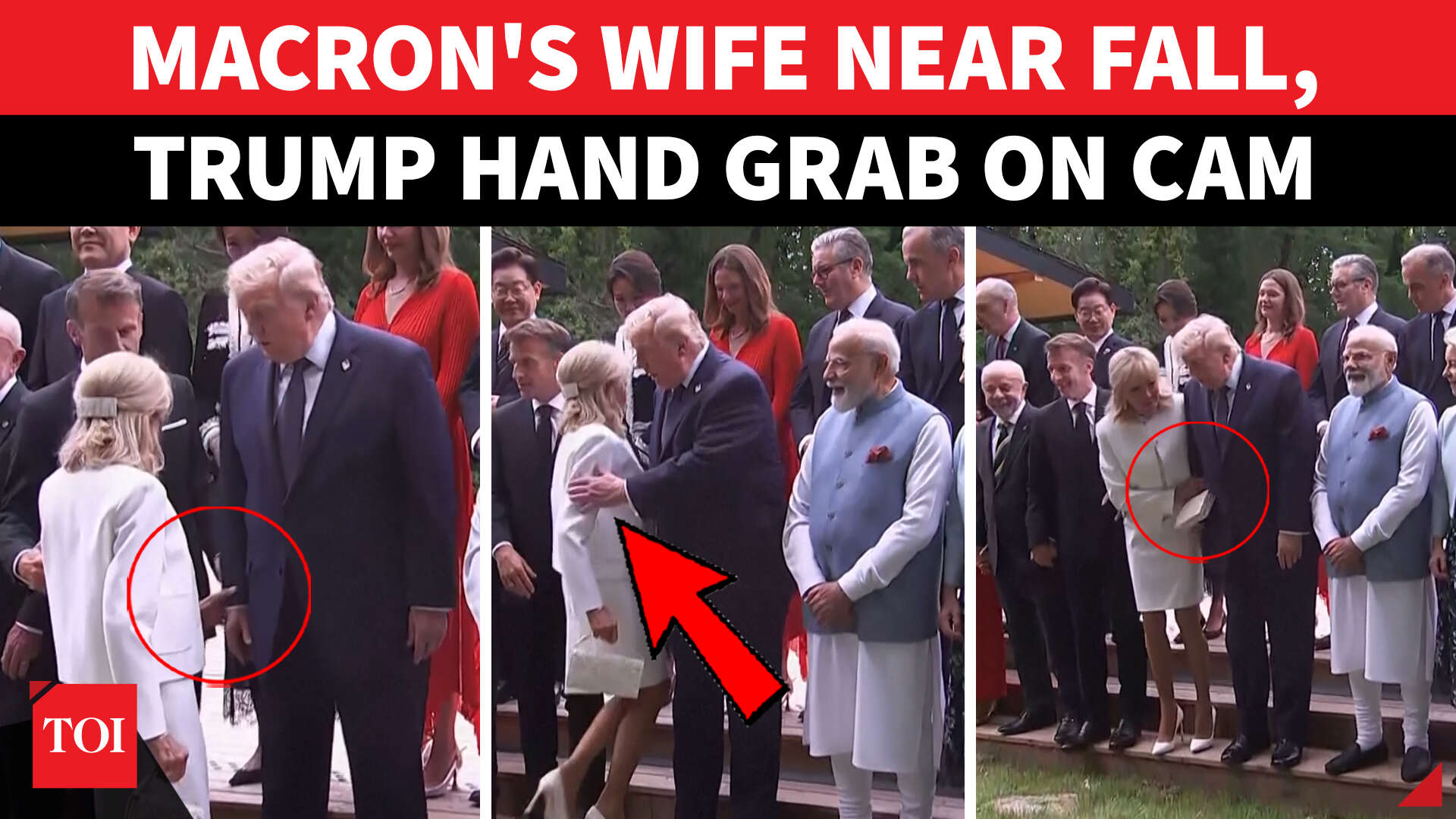 Macron's wife loses balance, holds Trump's hand by mistake? Dramatic G7 ...