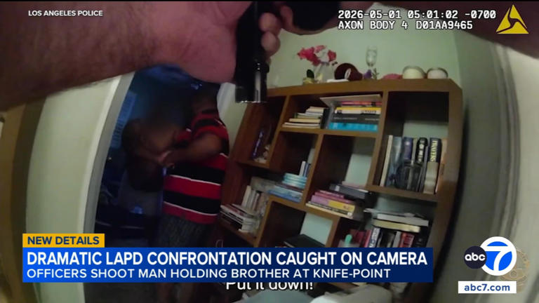LAPD officer shoots man holding brother at knifepoint, bodycam video shows