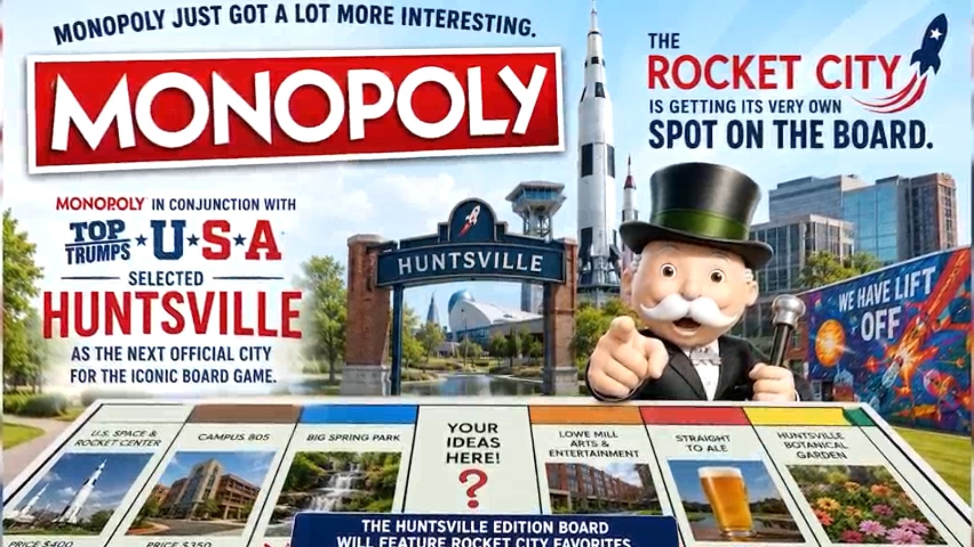 A Huntsville edition MONOPOLY board will be available starting in 2027