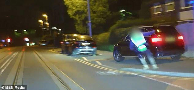 Moment Mercedes almost mows down pedestrian during 100mph police chase ...