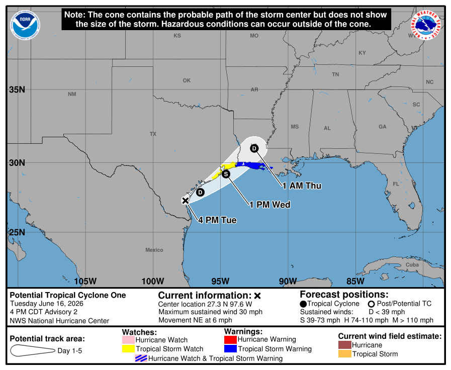 Tropical storm warnings issued for Texas & Louisiana