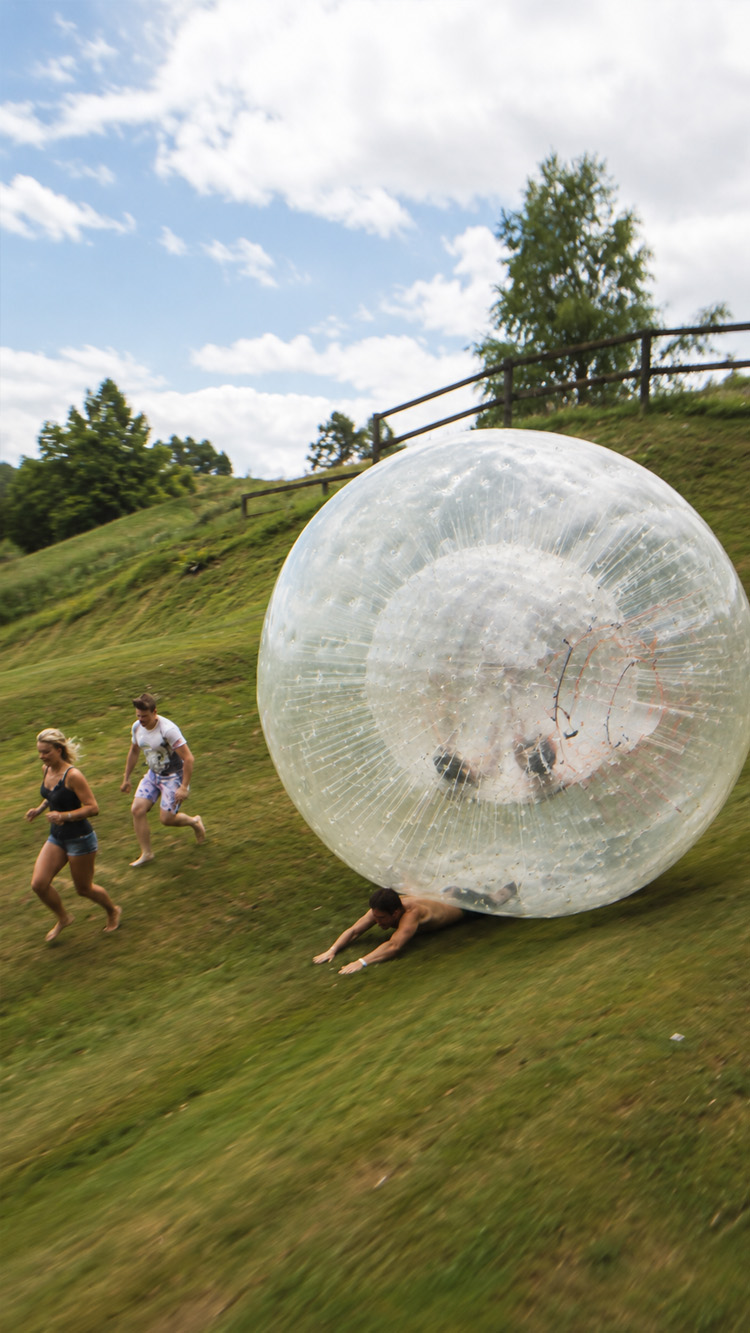 Everyone gets knocked down by massive zorb hits