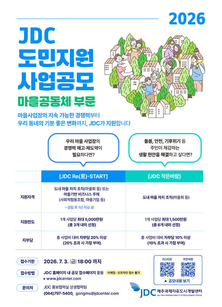 “최대 5000만원 지원” JDC, 제주 마을공동체 사업 공모
