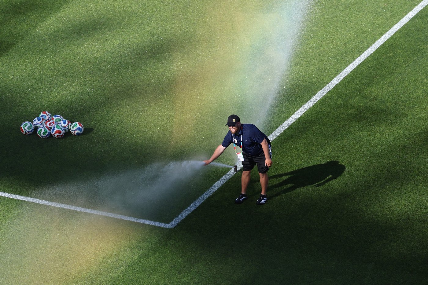 Sprinkler malfunctions at halftime of Iraq-Norway World Cup match at ...