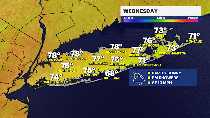Partly sunny Wednesday, with a chance of afternoon showers across Long ...