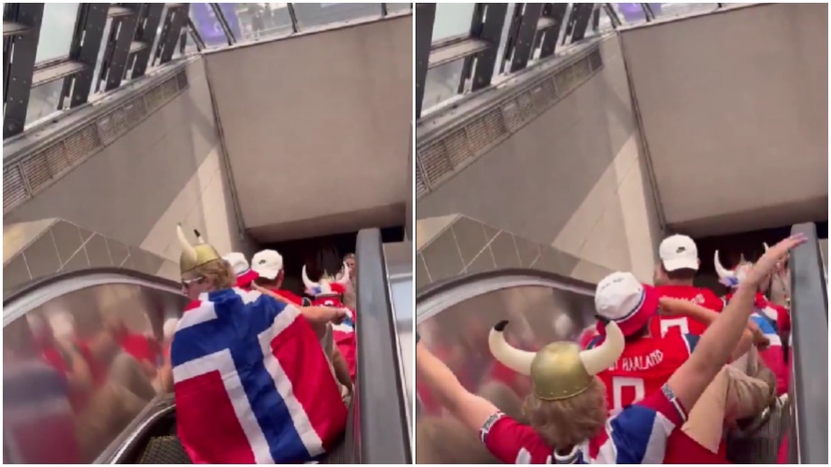 Norway fans perform 'Viking row' on escalator en route FIFA World Cup ...