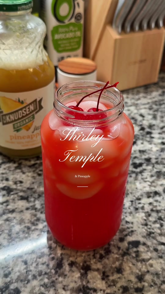 Shirley Temple mocktail with a tropical pineapple twist