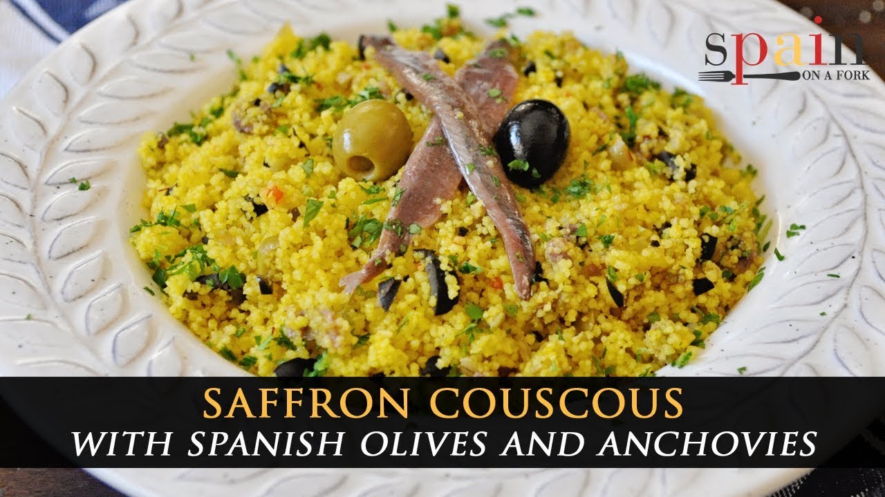 Amazing saffron couscous with Spanish olives and anchovies recipe