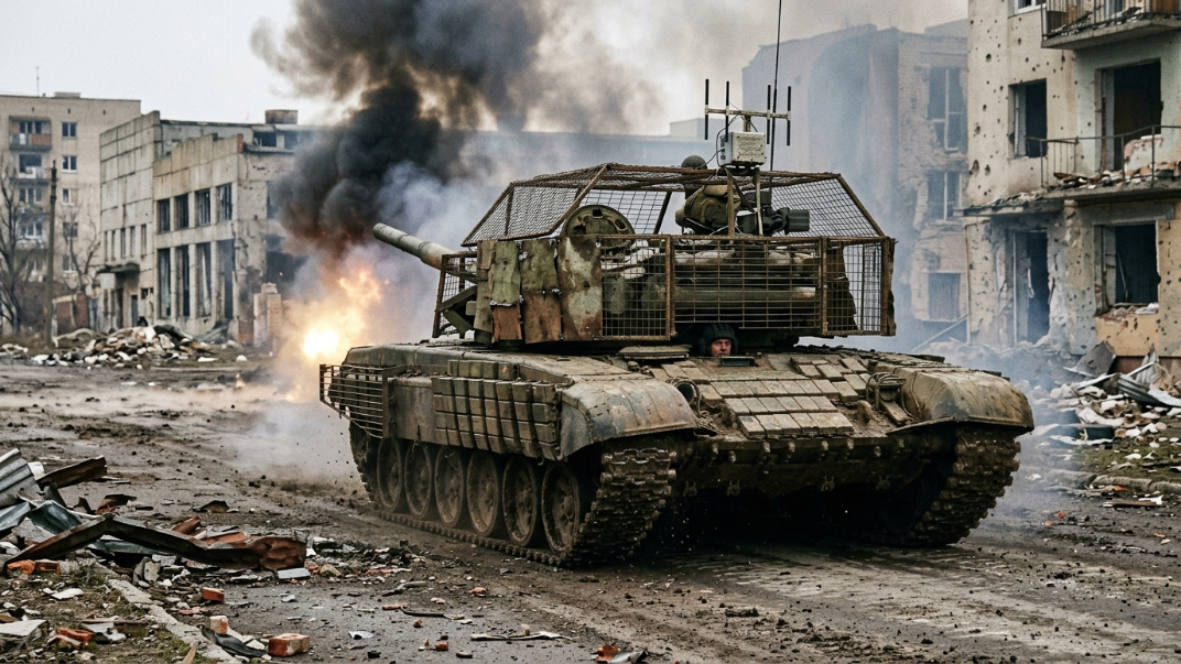 Russian turtle tanks face drones with blindfolded armor