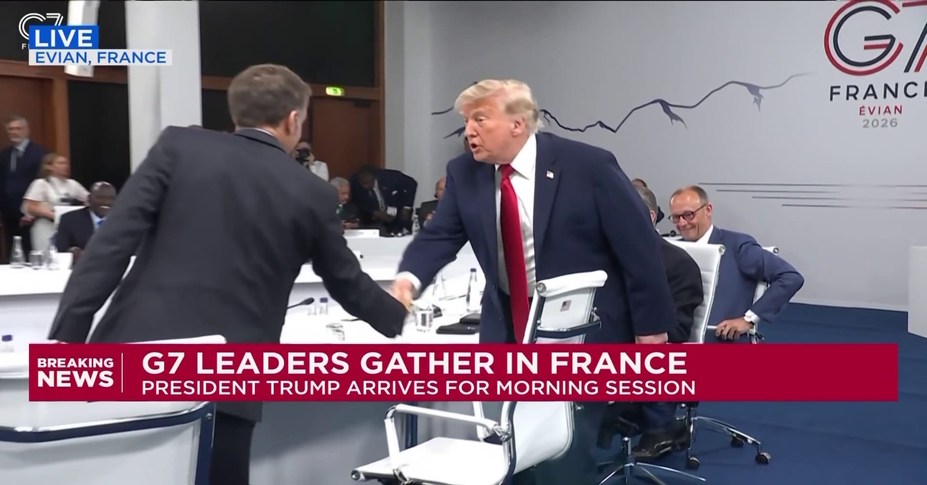 President Trump arrives at roundtable on second day of G7 summit
