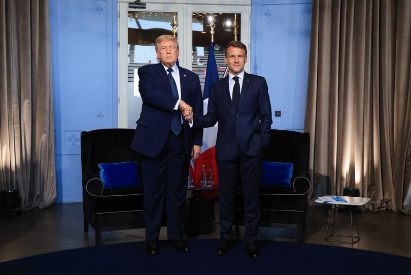 'Tired' Donald Trump's mask slips with Emmanuel Macron as he performs ...