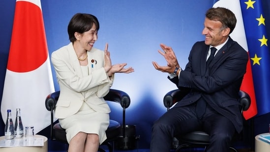 French President Emmanuel Macron and Japanese Prime Minister Sanae ...
