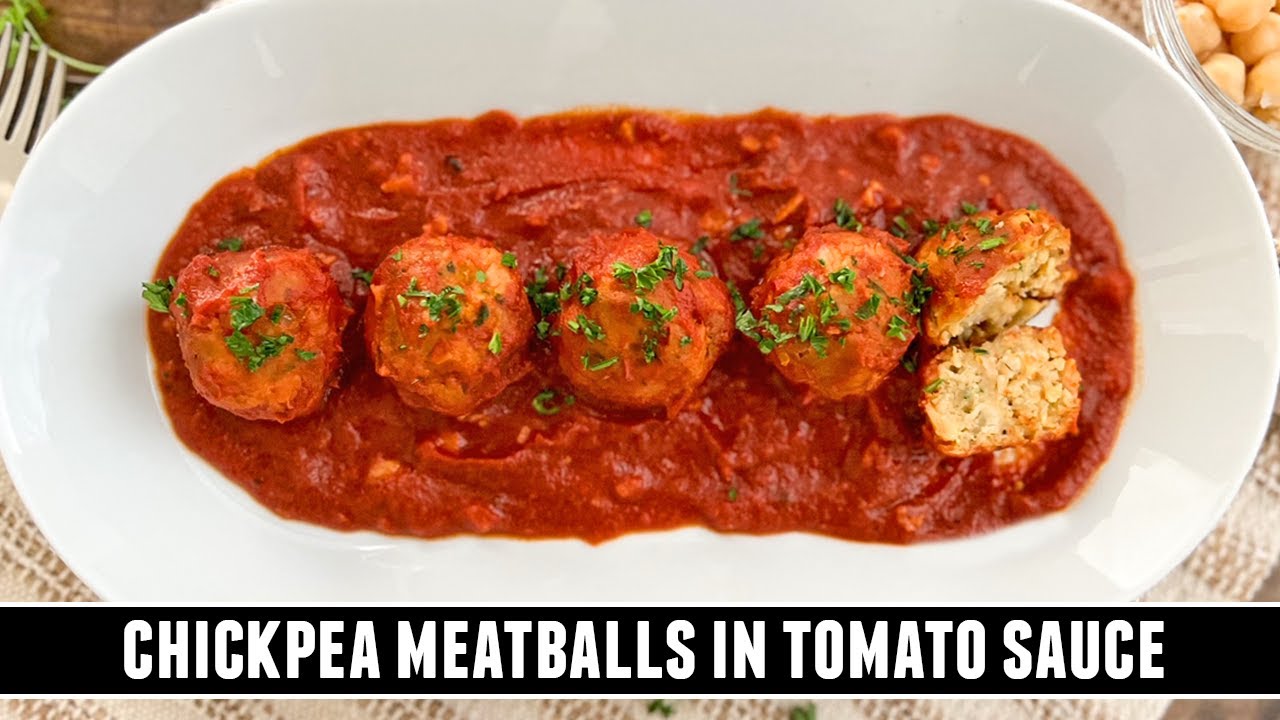 Best ever Spanish style chickpea meatballs easy tomato sauce recipe