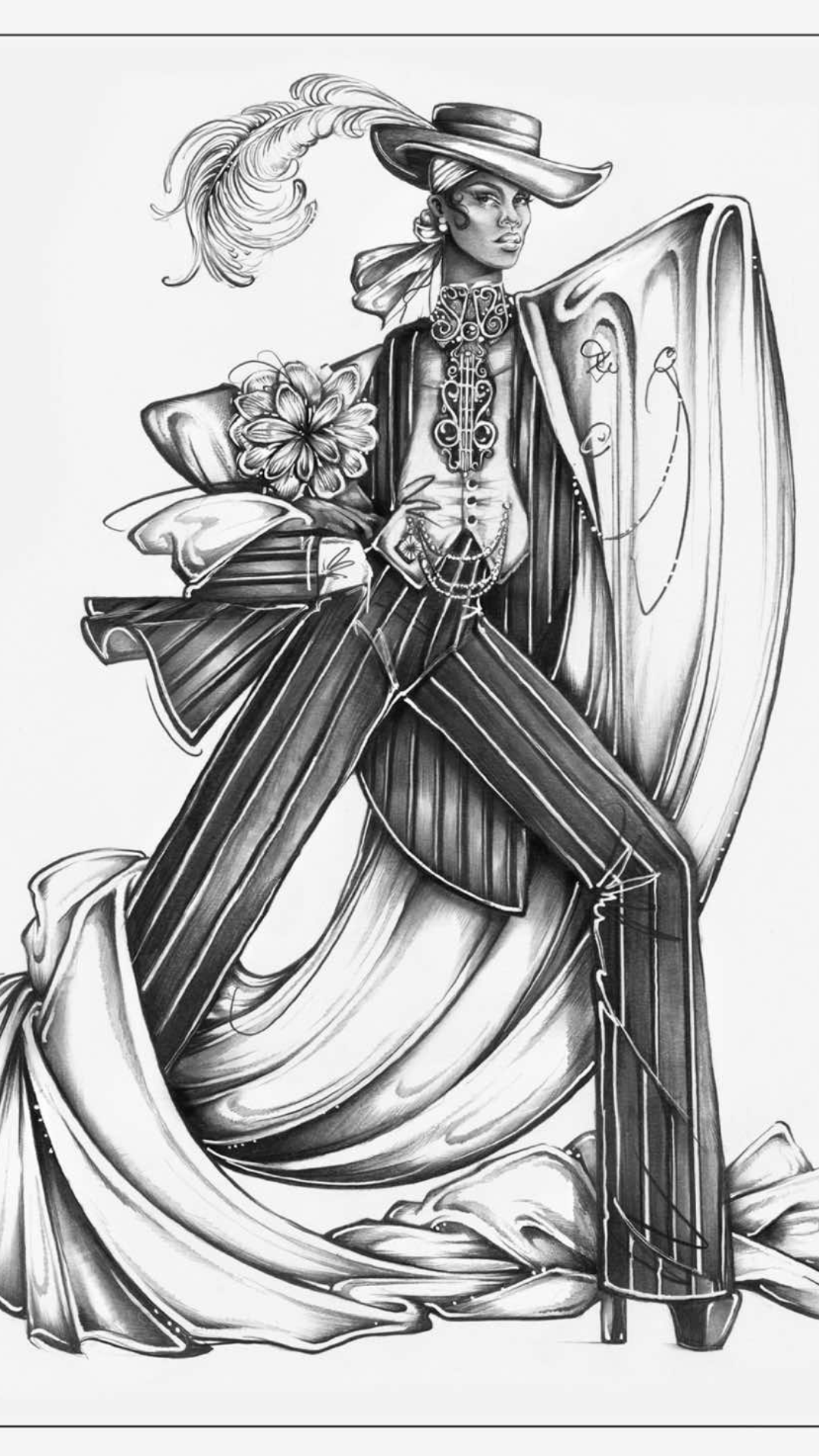 Hand drawn Teyana Taylor Met Gala look in fashion illustration