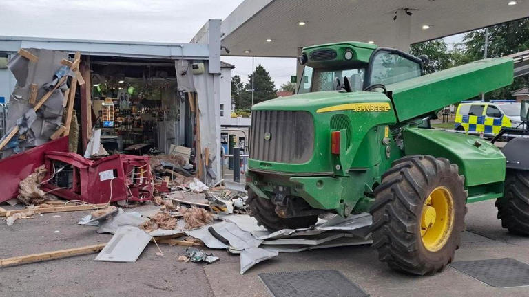 Petrol station wall torn down in cash machine raid