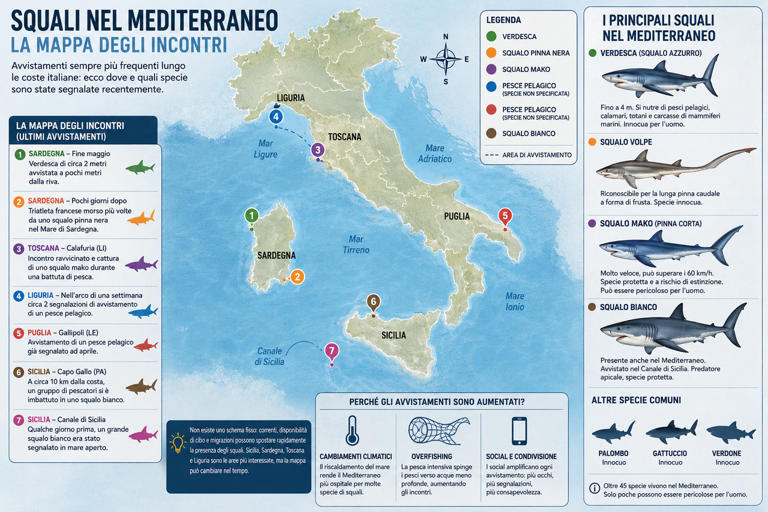 Squali in Italia, la mappa degli avvistamenti nei nostri mari: perché ...