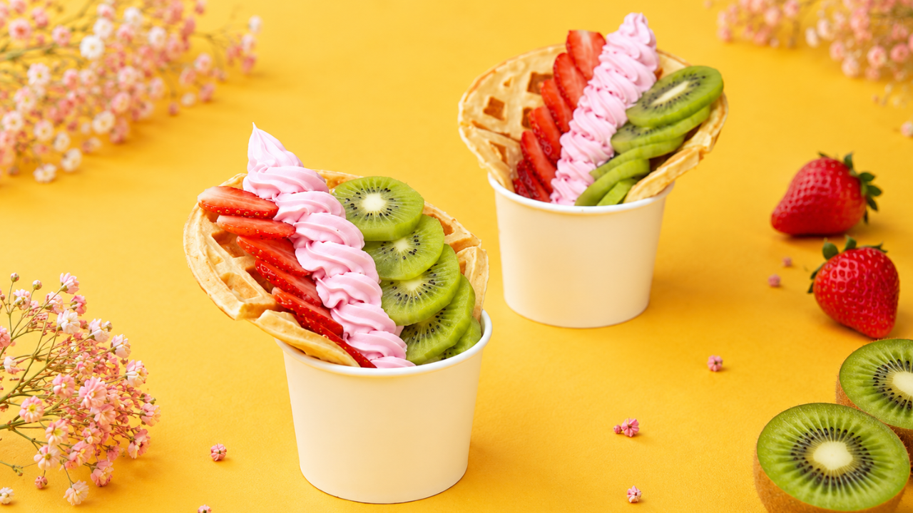 Strawberry kiwi waffle dessert cups