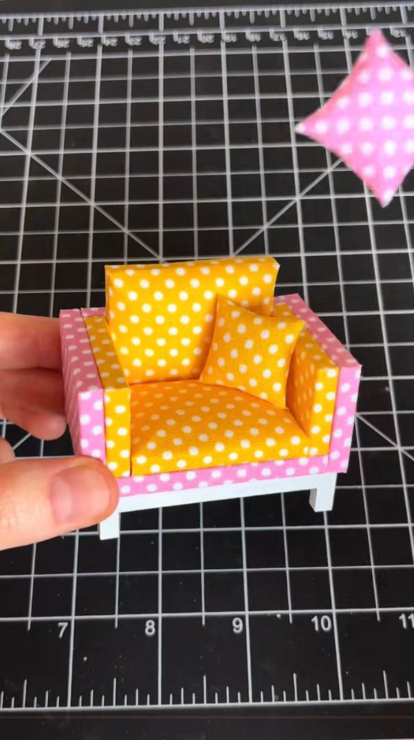 Handmade miniature dollhouse sofa you can make from cardboard