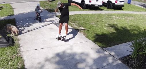 Funny moment toddler tries (and fails) to replicate dad's skateboard ...