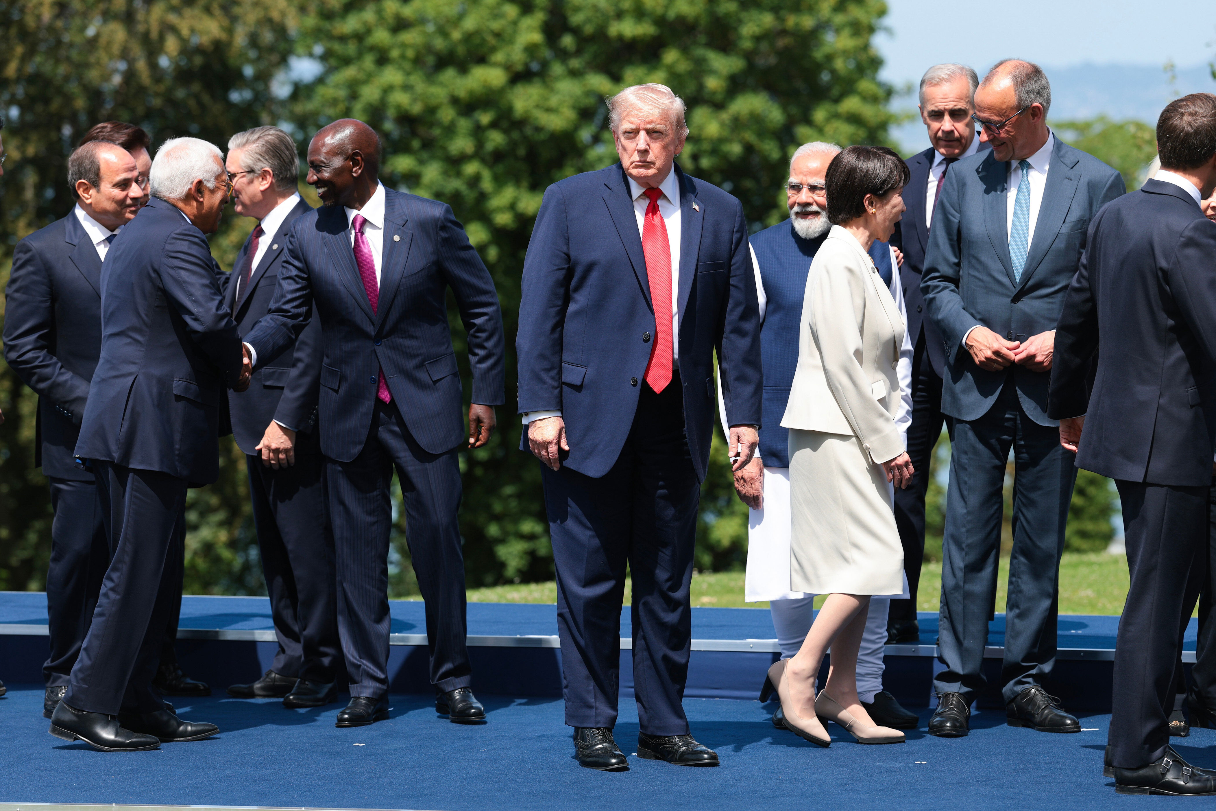 Tired and confused-looking Trump continues selling Iran 'deal' at G7 close