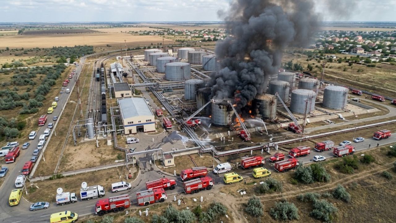 Enormous fire at Krasnodar oil depot after drone strike