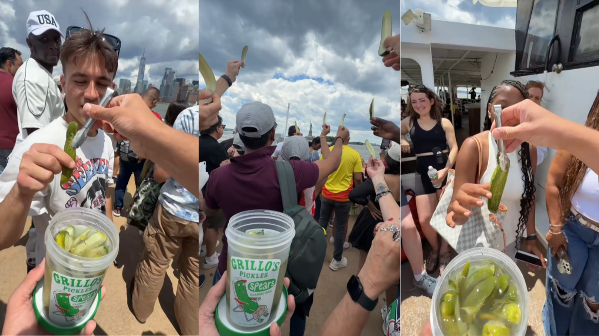 Man shows pickles to the Statue of Liberty out of context. Everyone ...