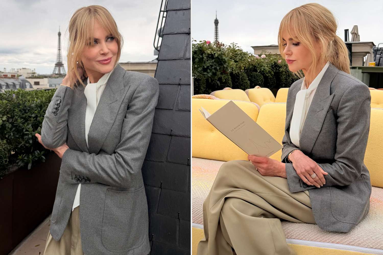 Nicole Kidman takes on Paris in chic gray blazer and wide-leg pants