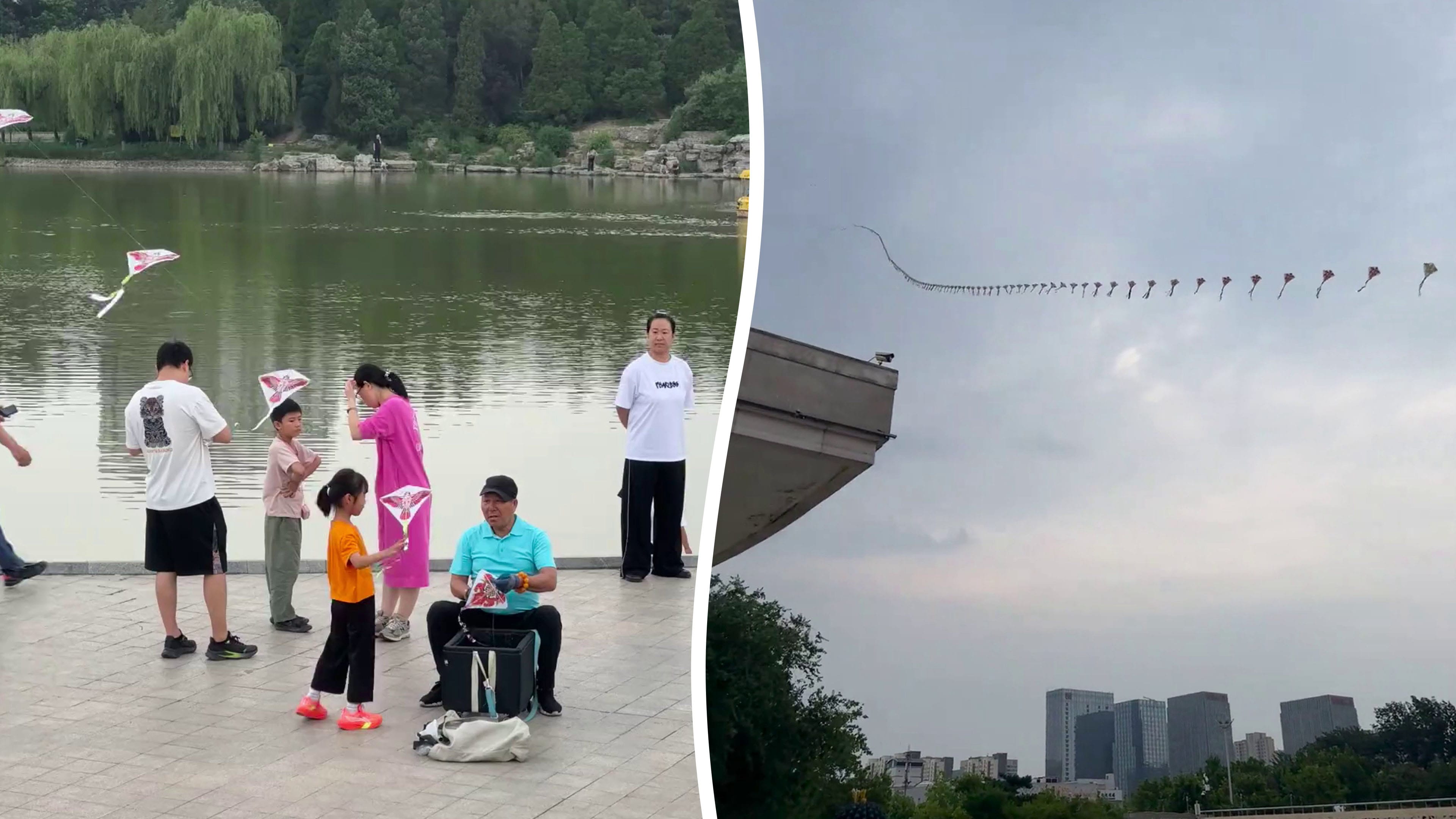 Man flies enormous endless kite stretching across the sky