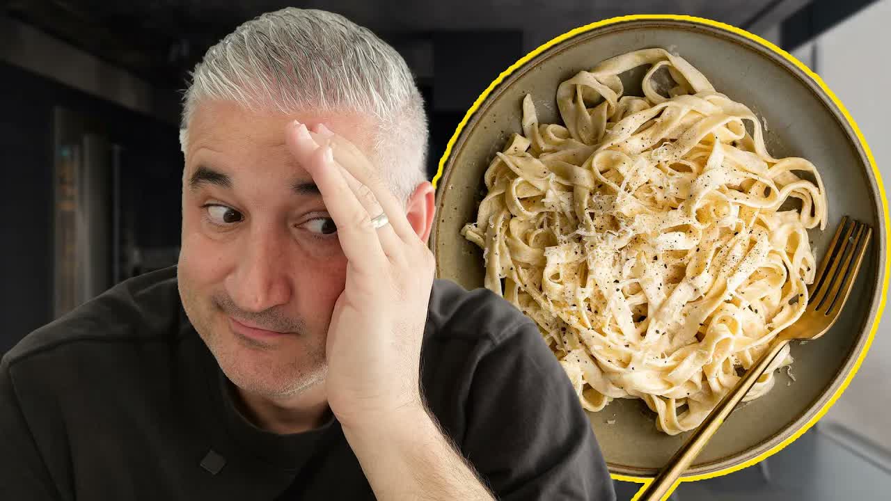 Vincenzo's plate reacts to Chef Jean-Pierre's fettuccine Alfredo!