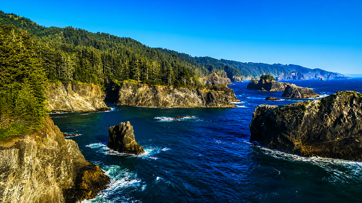 Hidden rock islands along a wild shore