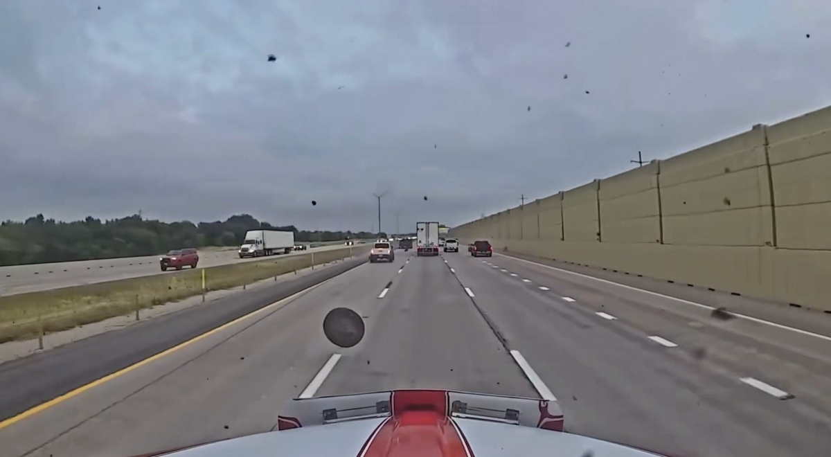 NASCAR hauler hits runaway wheel, releases dash cam footage of traffic ...