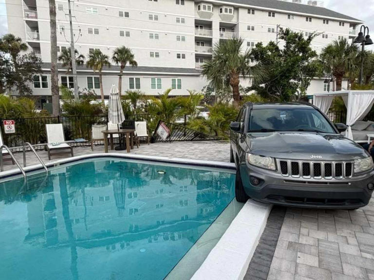 Close call: Jeep veers off road, ends up on edge of Clearwater pool