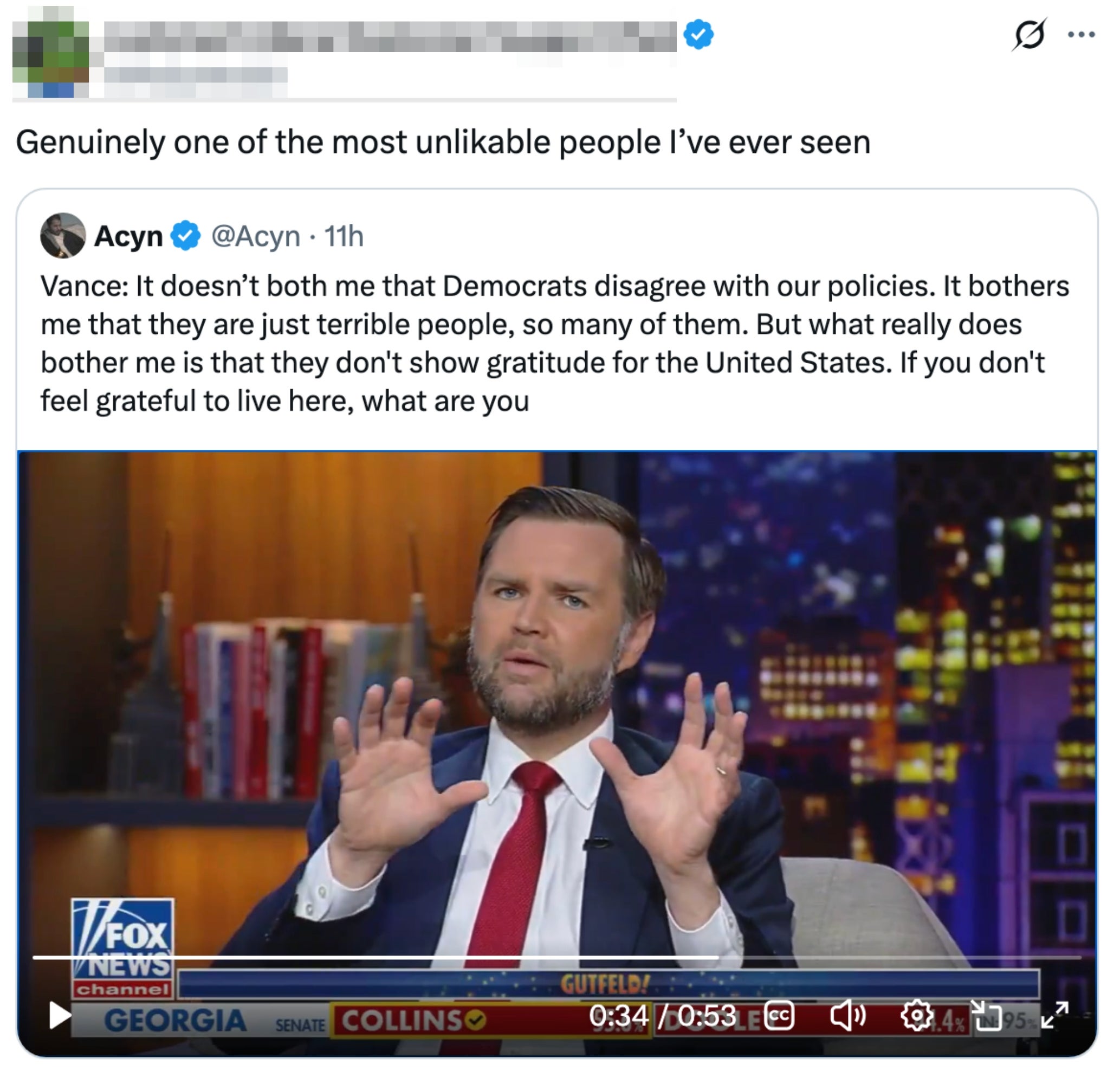 JD Vance is whining about Democrats not showing enough gratitude